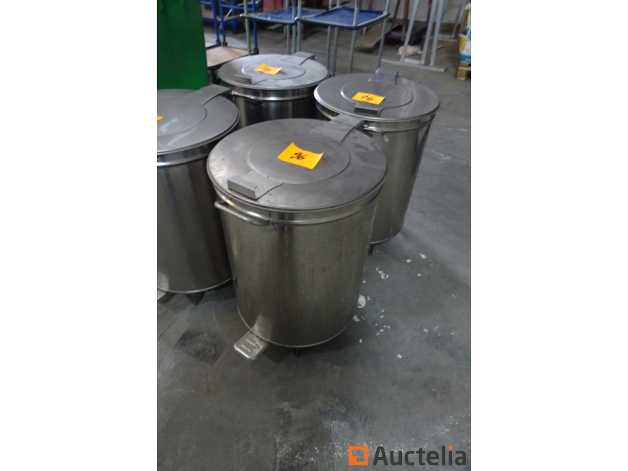 2 stainless steel movable waste bins - Horeca - Bin - auctelia.com