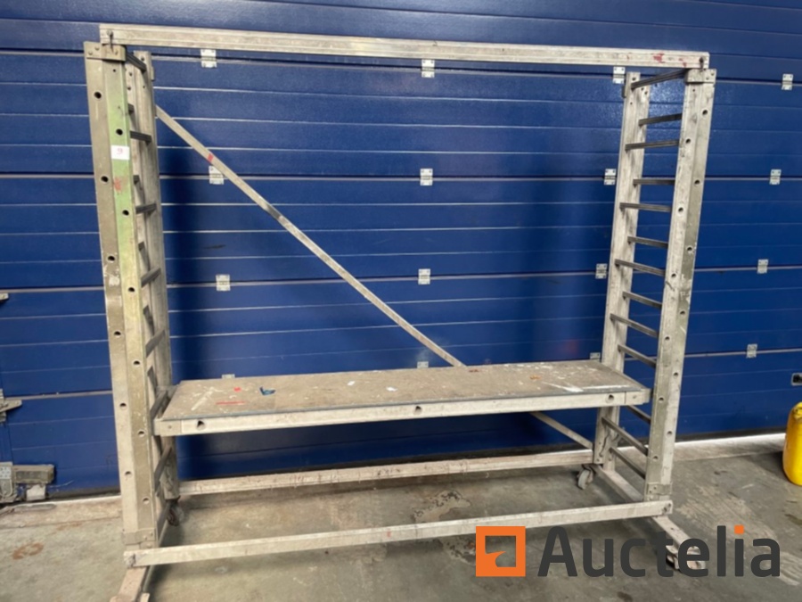 Aluminum rack with platform and sliding ladder on wheels - Constructio ...